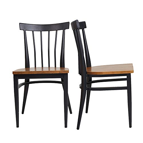 LUCKYERMORE Heavy Duty Dining Chairs Set of 2, Natural Wood Seat and Sturdy Metal Frame Kitchen Chairs for Restaurant, Dining Room Cafe Bistro, Fully Assembled, 400lbs Capacity, Comb Back