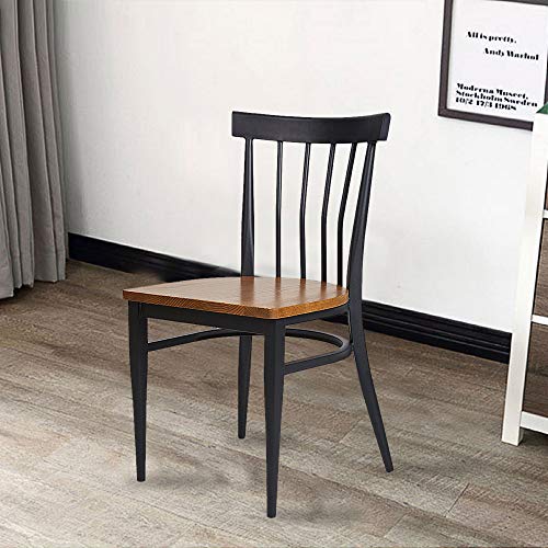 LUCKYERMORE Heavy Duty Dining Chairs Set of 2, Natural Wood Seat and Sturdy Metal Frame Kitchen Chairs for Restaurant, Dining Room Cafe Bistro, Fully Assembled, 400lbs Capacity, Comb Back