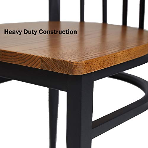 LUCKYERMORE Heavy Duty Dining Chairs Set of 2, Natural Wood Seat and Sturdy Metal Frame Kitchen Chairs for Restaurant, Dining Room Cafe Bistro, Fully Assembled, 400lbs Capacity, Comb Back