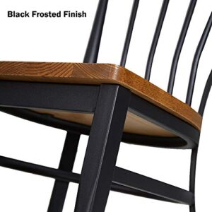 LUCKYERMORE Heavy Duty Dining Chairs Set of 2, Natural Wood Seat and Sturdy Metal Frame Kitchen Chairs for Restaurant, Dining Room Cafe Bistro, Fully Assembled, 400lbs Capacity, Comb Back