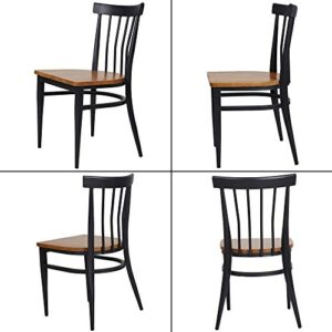 LUCKYERMORE Heavy Duty Dining Chairs Set of 2, Natural Wood Seat and Sturdy Metal Frame Kitchen Chairs for Restaurant, Dining Room Cafe Bistro, Fully Assembled, 400lbs Capacity, Comb Back