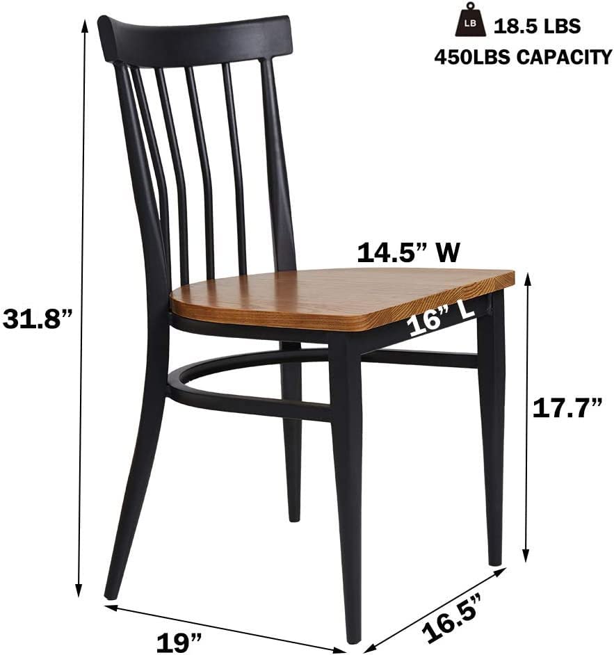 LUCKYERMORE Heavy Duty Dining Chairs Set of 2, Natural Wood Seat and Sturdy Metal Frame Kitchen Chairs for Restaurant, Dining Room Cafe Bistro, Fully Assembled, 400lbs Capacity, Comb Back