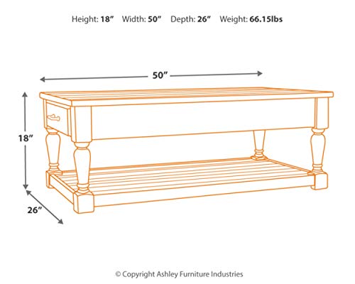 Signature Design by Ashley Shawnalore Rectangular Rustic Cocktail Table, Whitewash