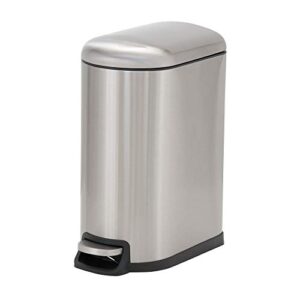 design trend oval slim stainless steel step trash can with soft close lid | 10 liter / 2.6 gallon, silver