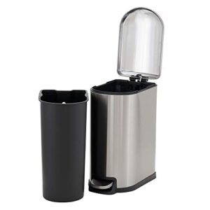 Design Trend Oval Slim Stainless Steel Step Trash Can with Soft Close Lid | 10 Liter / 2.6 Gallon, Silver