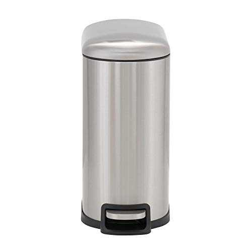 Design Trend Oval Slim Stainless Steel Step Trash Can with Soft Close Lid | 10 Liter / 2.6 Gallon, Silver