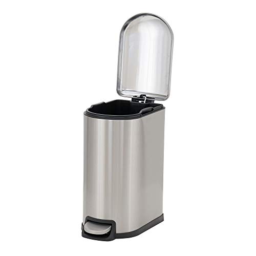 Design Trend Oval Slim Stainless Steel Step Trash Can with Soft Close Lid | 10 Liter / 2.6 Gallon, Silver