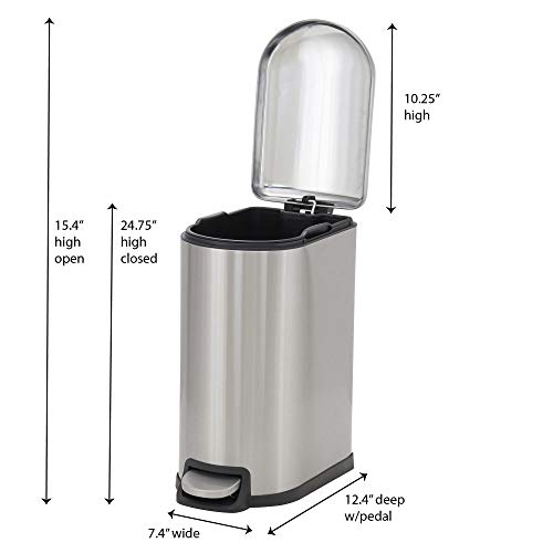 Design Trend Oval Slim Stainless Steel Step Trash Can with Soft Close Lid | 10 Liter / 2.6 Gallon, Silver