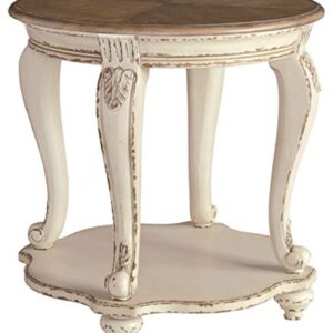 Signature Design by Ashley Realyn French Country Two Tone Round End Table, Chipped White