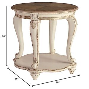 Signature Design by Ashley Realyn French Country Two Tone Round End Table, Chipped White