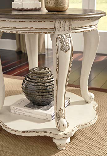 Signature Design by Ashley Realyn French Country Two Tone Round End Table, Chipped White