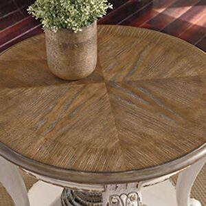 Signature Design by Ashley Realyn French Country Two Tone Round End Table, Chipped White