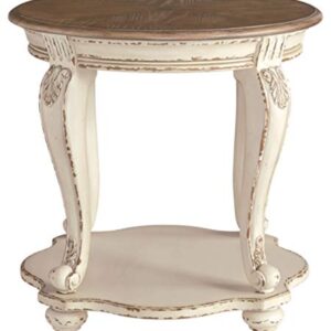 Signature Design by Ashley Realyn French Country Two Tone Round End Table, Chipped White