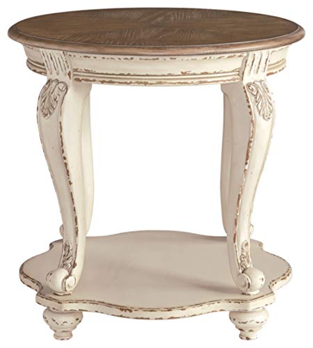 Signature Design by Ashley Realyn French Country Two Tone Round End Table, Chipped White