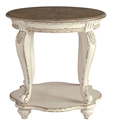 Signature Design by Ashley Realyn French Country Two Tone Round End Table, Chipped White