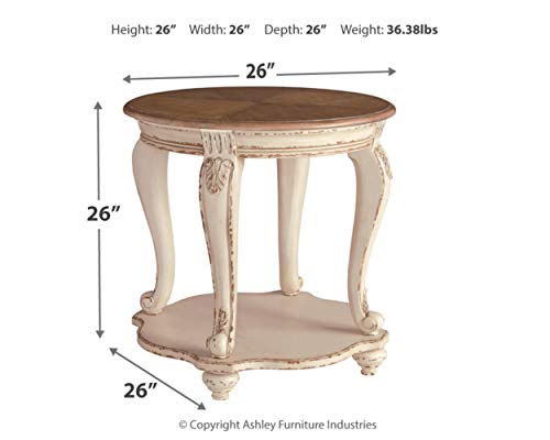 Signature Design by Ashley Realyn French Country Two Tone Round End Table, Chipped White