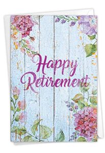 nobleworks, blooming driftwood retiree -happy retirement greeting card with envelope - beautiful vintage wood, flower congrats notecard c6108jrtg