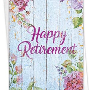 NobleWorks, Blooming Driftwood Retiree -Happy Retirement Greeting Card with Envelope - Beautiful Vintage Wood, Flower Congrats Notecard C6108JRTG