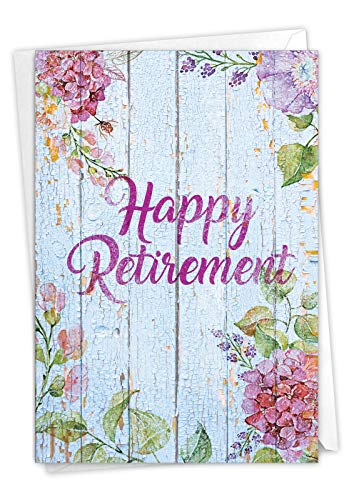 NobleWorks, Blooming Driftwood Retiree -Happy Retirement Greeting Card with Envelope - Beautiful Vintage Wood, Flower Congrats Notecard C6108JRTG