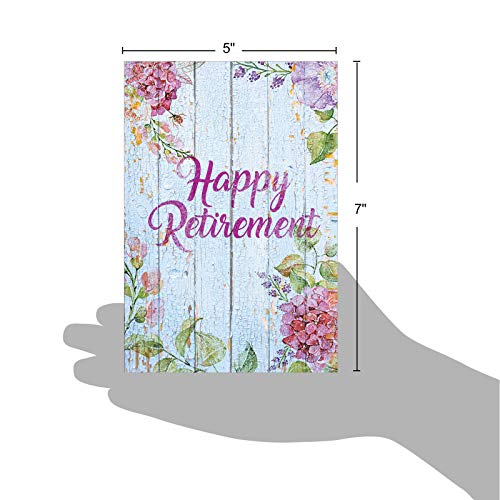 NobleWorks, Blooming Driftwood Retiree -Happy Retirement Greeting Card with Envelope - Beautiful Vintage Wood, Flower Congrats Notecard C6108JRTG