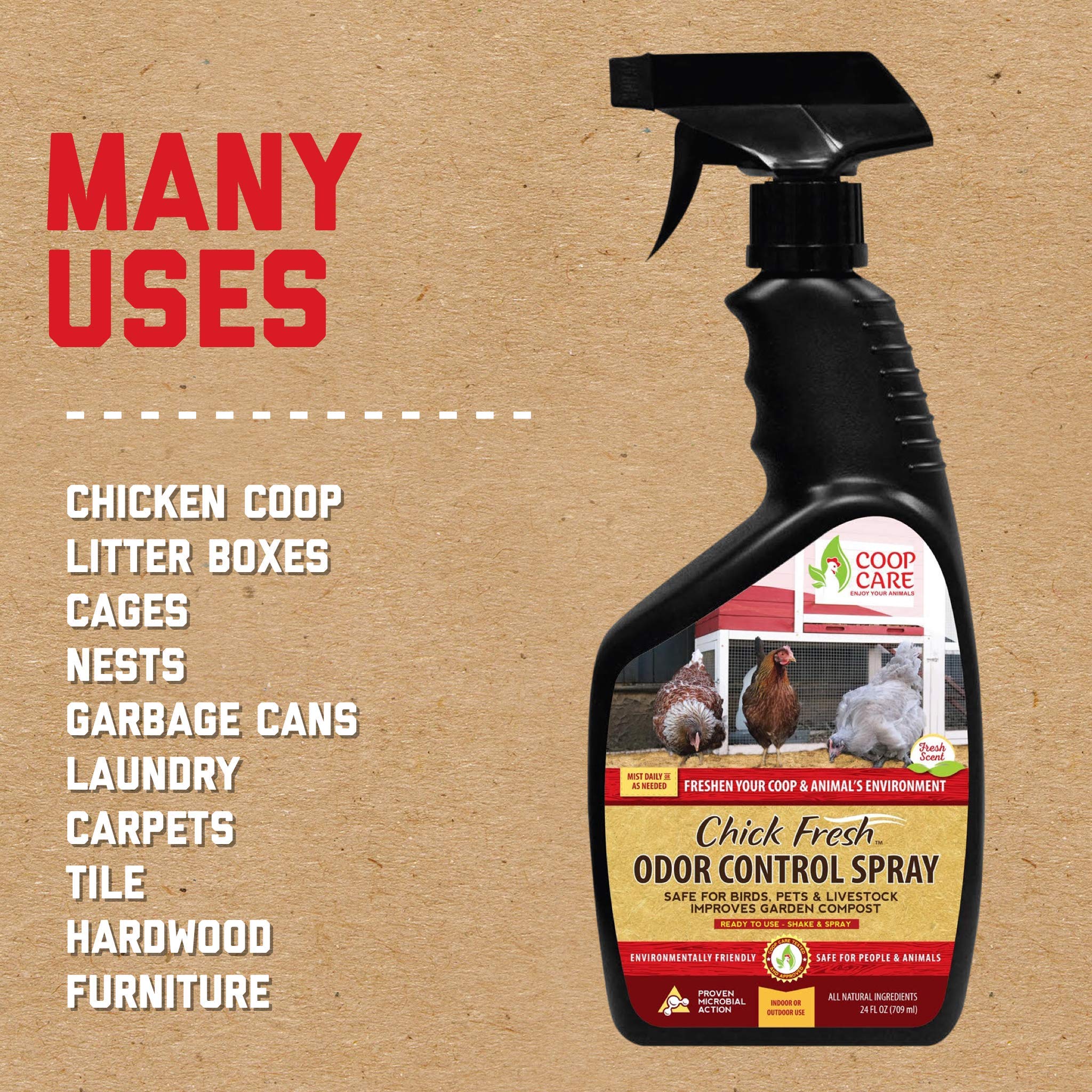 Coop Care Chick Fresh - Odor Control Spray for Backyard Chickens. Eliminator of Chicken Coop & Brooders Odor & Ammonia! 24 oz Poultry Spray Bottle Poultry Supplies from