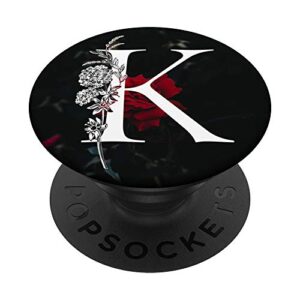 floral monogram - red flower with letter k popsockets swappable popgrip