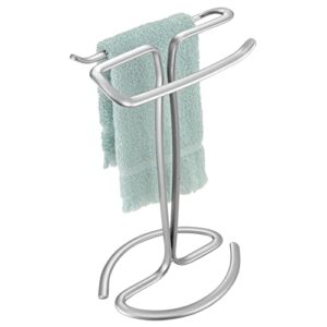 mDesign Metal Countertop Hand Towel Holder - Double-Sided Stand for Bathroom and Vanity Hand Towels and Small Guest Towels - Counter Towel Holder for Bathroom - Spira Collection, Chrome