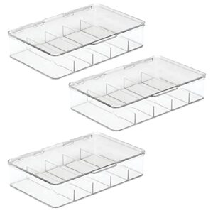 mDesign Plastic Stackable Eyeglass Case Storage Organizer with Hinged Lid for Unisex Sunglasses, Reading Glasses, Fashion Eye Wear, Protective Glasses, 5 Sections, Ligne Collection - 3 Pack - Clear