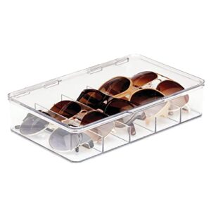 mDesign Plastic Stackable Eyeglass Case Storage Organizer with Hinged Lid for Unisex Sunglasses, Reading Glasses, Fashion Eye Wear, Protective Glasses, 5 Sections, Ligne Collection - 3 Pack - Clear