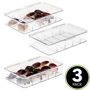 mDesign Plastic Stackable Eyeglass Case Storage Organizer with Hinged Lid for Unisex Sunglasses, Reading Glasses, Fashion Eye Wear, Protective Glasses, 5 Sections, Ligne Collection - 3 Pack - Clear