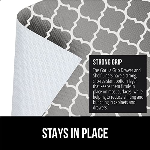 Gorilla Grip Drawer and Shelf Liner for Cabinet, Slip Resistant Non Adhesive Protection for Kitchen, BPA Free Smooth Surface Plastic Liners for Cabinets, Bathroom Cupboard Drawers, 12x20, White Gray