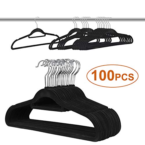 ZENY Premium Velvet Suit Hangers 100 Pack Non Slip Black Clothes Hanger Hook 360 Swivel Ultra Thin