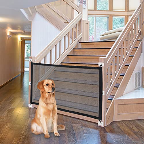 NWK 43'' X 30'' Magic Pet Gate Baby Gate for The House Stairs Providing a Safe Enclosure for Pets to Play and Rest, 6 Straps Design, 9 Hooks