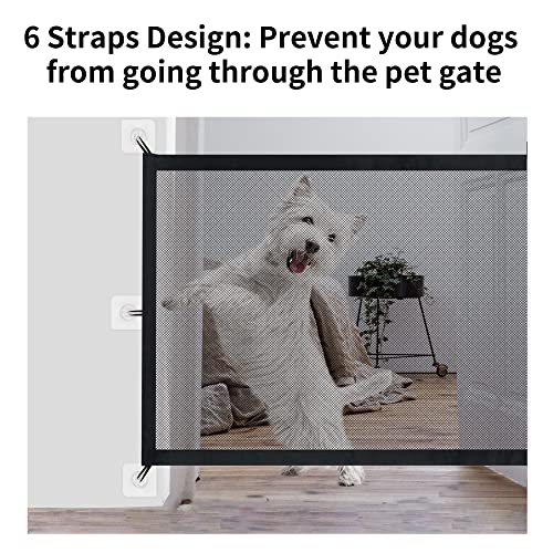 NWK 43'' X 30'' Magic Pet Gate Baby Gate for The House Stairs Providing a Safe Enclosure for Pets to Play and Rest, 6 Straps Design, 9 Hooks