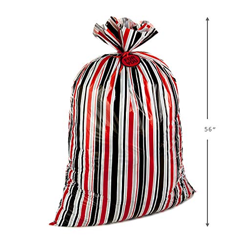 Hallmark 56" Oversized All-Occasion Plastic Gift Bag (Red, Silver and Black Stripes, For You) for Birthdays, Father's Day, Valentines Day, Christmas and More