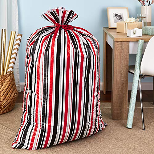 Hallmark 56" Oversized All-Occasion Plastic Gift Bag (Red, Silver and Black Stripes, For You) for Birthdays, Father's Day, Valentines Day, Christmas and More