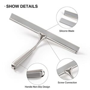 Shower Squeegee for Shower Doors 10 Inch Bathroom Squeegee for Windows,Kitchen,Mirror and Car Glass, Stainless Steel