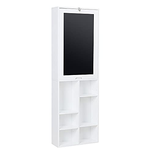 Utopia Alley Collapsible Fold Down Desk Table with Storage Cabinet & Bottom Shelves - with Chalkboard Wall -White