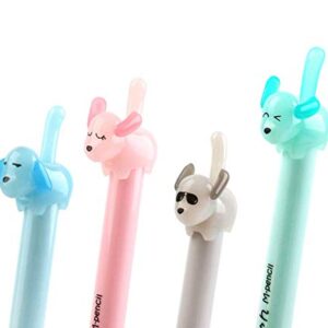 Gydthdeix 4 Pcs 0.5mm Newest Novelty 4 Styles Cute Dog Pencil Black Writing Gift Plastic for Office School Children Gift Stationery Supplies Set