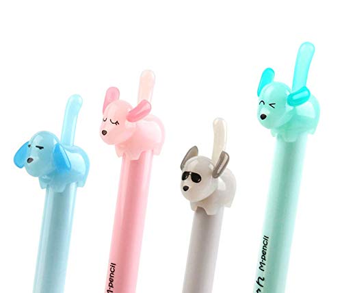 Gydthdeix 4 Pcs 0.5mm Newest Novelty 4 Styles Cute Dog Pencil Black Writing Gift Plastic for Office School Children Gift Stationery Supplies Set