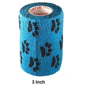 Vet Wrap Wrap Tape (Blue with Paw Prints) (2 Pack) (3 Inch x 15 feet) Self Adhesive Adherent Adhering Cohesive Flex Self Stick Bandage Grip Roll Dog Cat Pet Horse