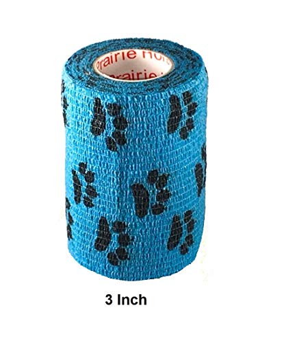 Vet Wrap Wrap Tape (Blue with Paw Prints) (2 Pack) (3 Inch x 15 feet) Self Adhesive Adherent Adhering Cohesive Flex Self Stick Bandage Grip Roll Dog Cat Pet Horse