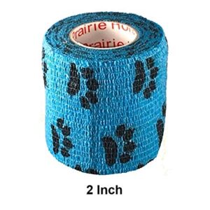 Vet Wrap Wrap Tape (Blue with Paw Prints) (2 Pack) (3 Inch x 15 feet) Self Adhesive Adherent Adhering Cohesive Flex Self Stick Bandage Grip Roll Dog Cat Pet Horse