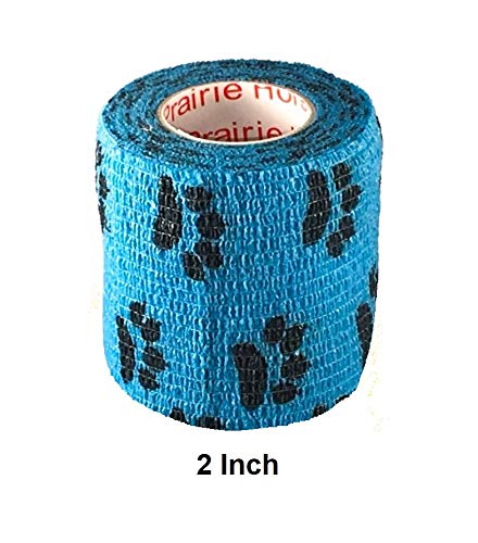 Vet Wrap Wrap Tape (Blue with Paw Prints) (2 Pack) (3 Inch x 15 feet) Self Adhesive Adherent Adhering Cohesive Flex Self Stick Bandage Grip Roll Dog Cat Pet Horse