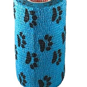 Vet Wrap Wrap Tape (Blue with Paw Prints) (2 Pack) (3 Inch x 15 feet) Self Adhesive Adherent Adhering Cohesive Flex Self Stick Bandage Grip Roll Dog Cat Pet Horse