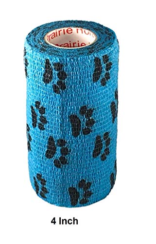 Vet Wrap Wrap Tape (Blue with Paw Prints) (2 Pack) (3 Inch x 15 feet) Self Adhesive Adherent Adhering Cohesive Flex Self Stick Bandage Grip Roll Dog Cat Pet Horse