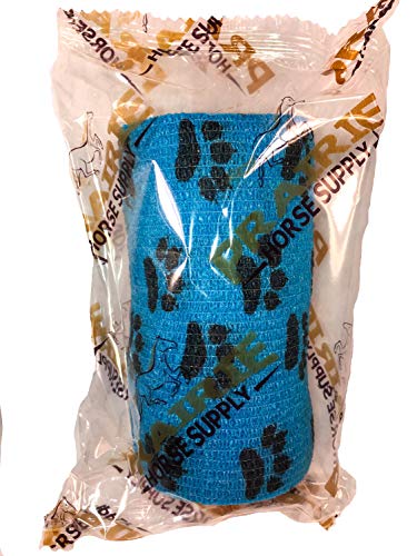 Vet Wrap Wrap Tape (Blue with Paw Prints) (2 Pack) (3 Inch x 15 feet) Self Adhesive Adherent Adhering Cohesive Flex Self Stick Bandage Grip Roll Dog Cat Pet Horse