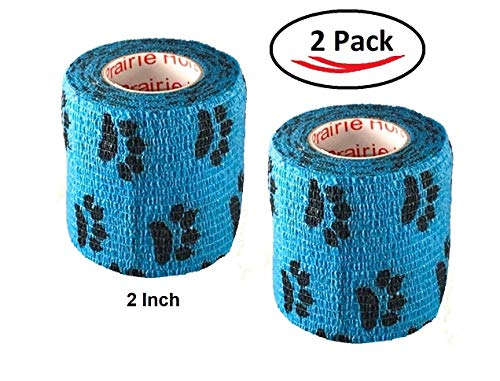 Vet Wrap Wrap Tape (Blue with Paw Prints) (2 Pack) (3 Inch x 15 feet) Self Adhesive Adherent Adhering Cohesive Flex Self Stick Bandage Grip Roll Dog Cat Pet Horse