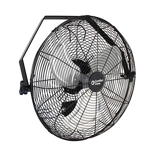 Comfort Zone CZHVW18 18” High-Velocity 3-Speed Industrial Wall Mount Fan, 360-Degree Angle Adjustment, All-Metal Construction, and Steel Mounting Bracket, Black