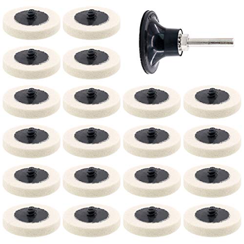 Swpeet 20Pcs 2" Compressed Wool Fabric Disc Polishing Buffing Pads Wheels with 1Pcs 2" Disc Pad Holder with 1/4" Shank Perfect for Polishing and Buffing Projects